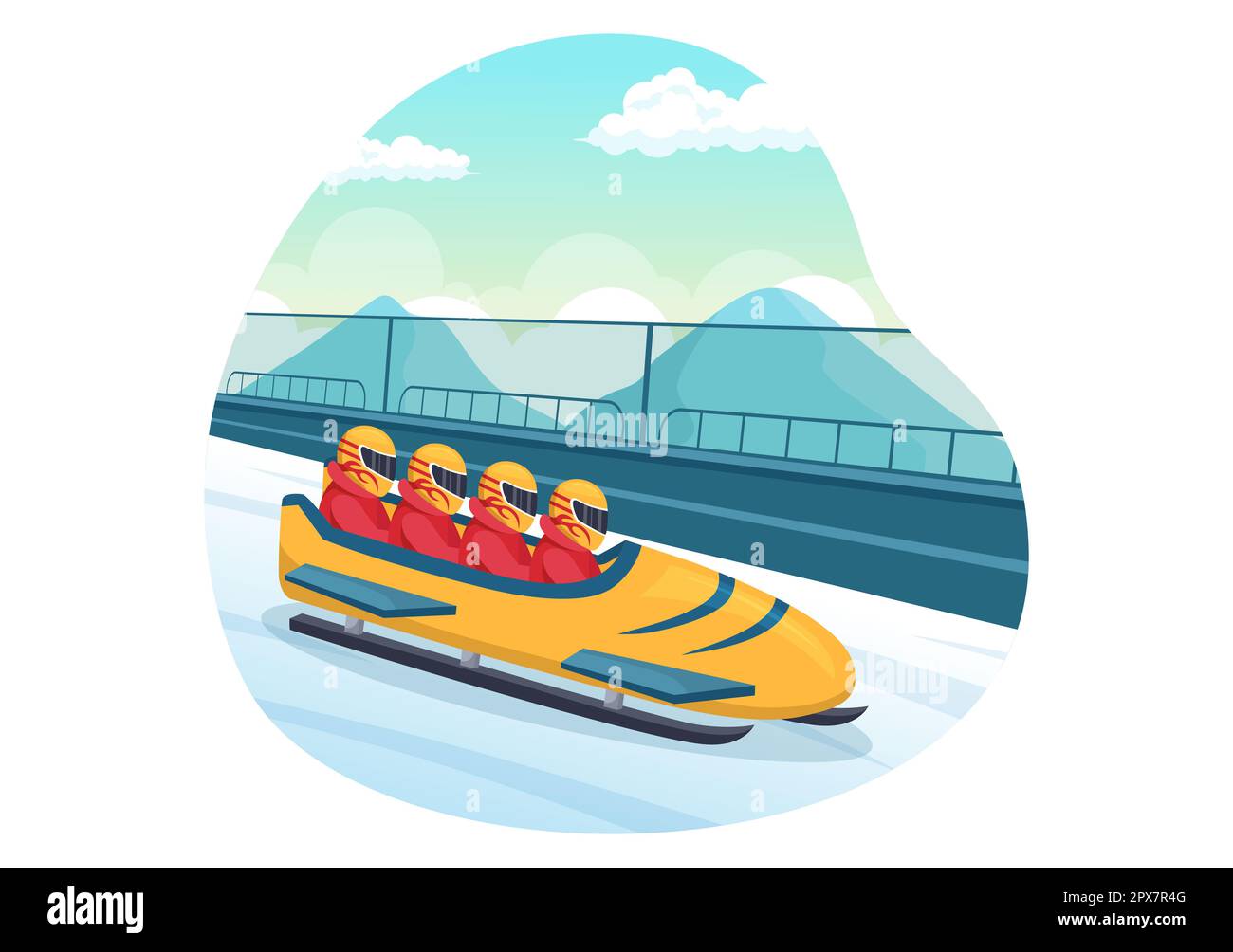 Athlete Riding Sled Bobsleigh Illustration with Snow, Ice and Bobsled ...
