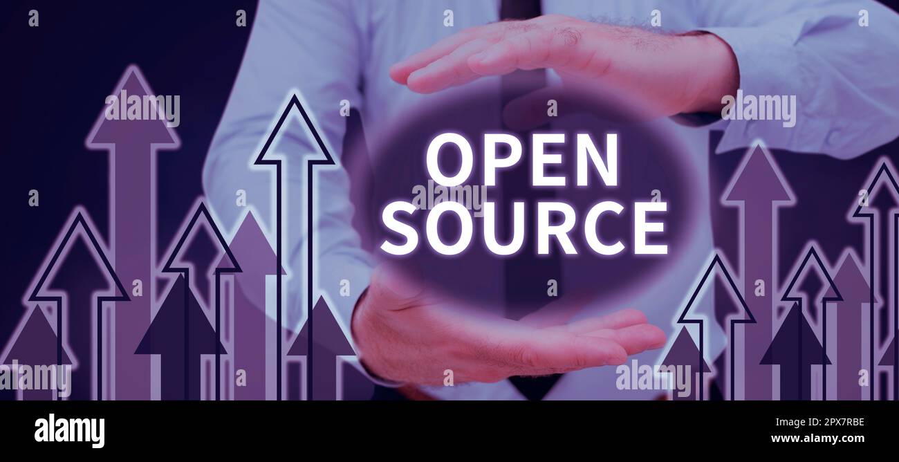 Conceptual caption Open Source, Business idea denoting software which original source code ...