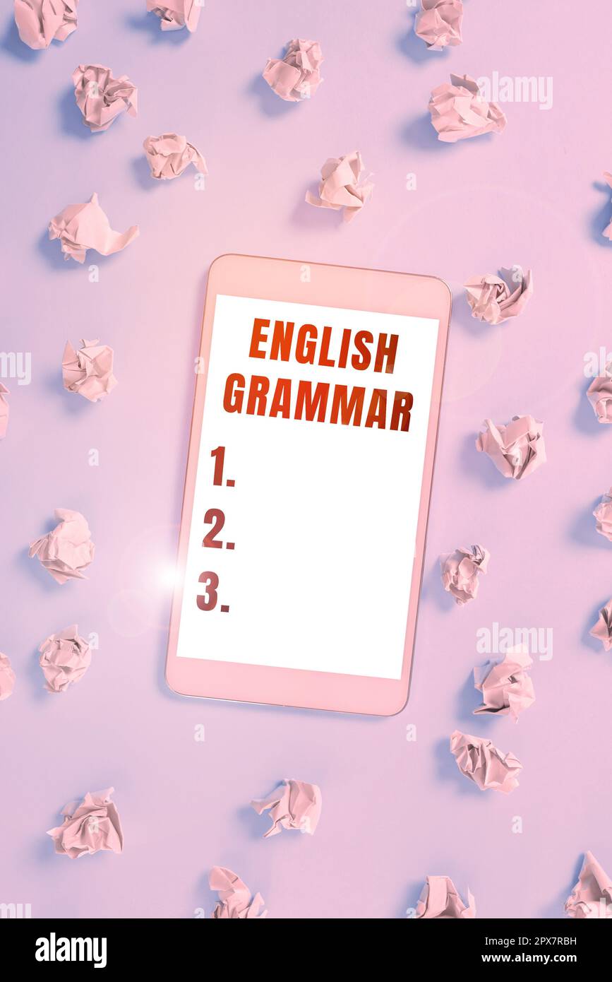 Text sign showing English Grammar, Word for courses cover all levels of ...