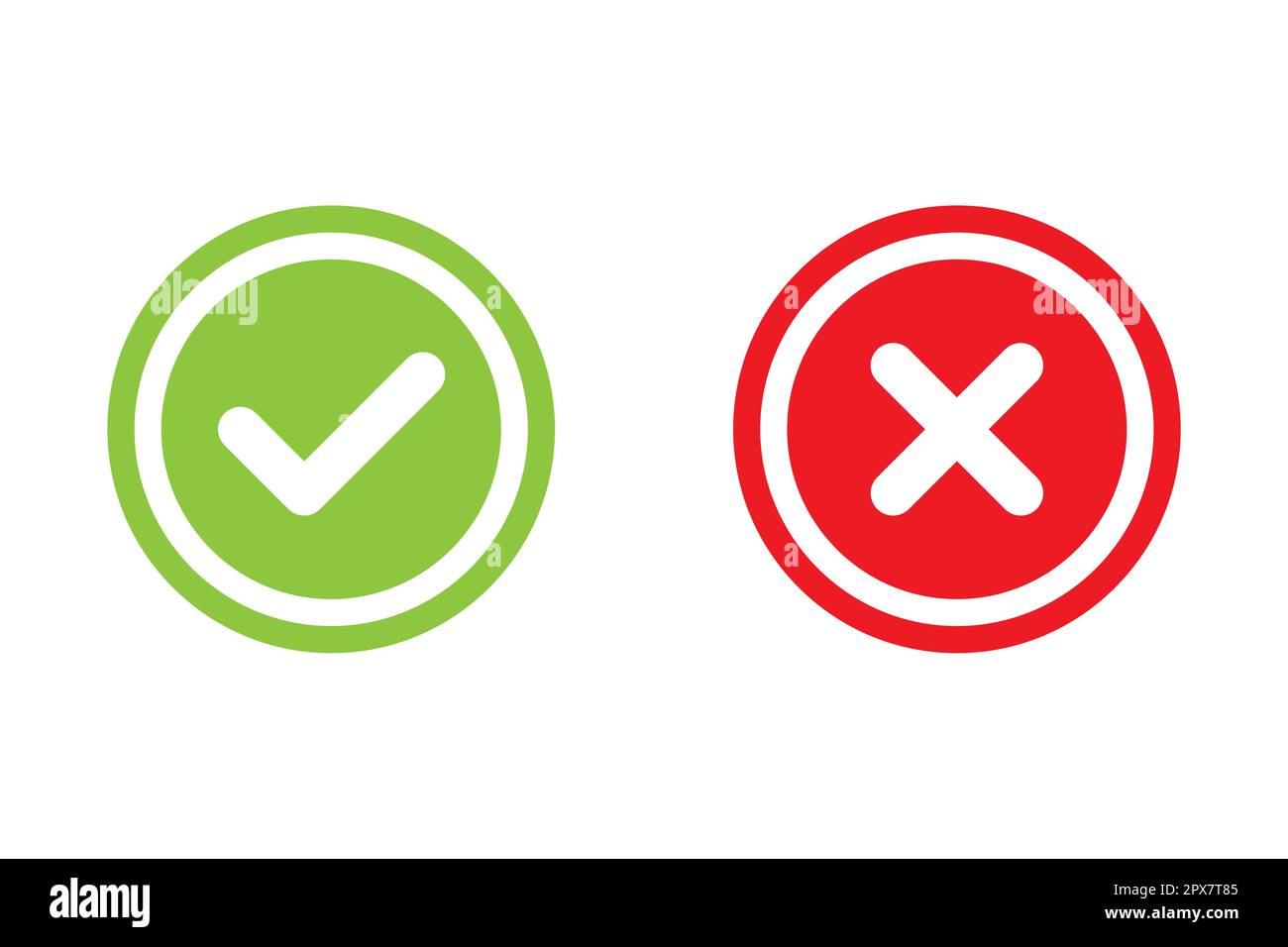 Tick and cross signs. Green checkmark OK and red X icons vector. Circle symbols YES and NO ...