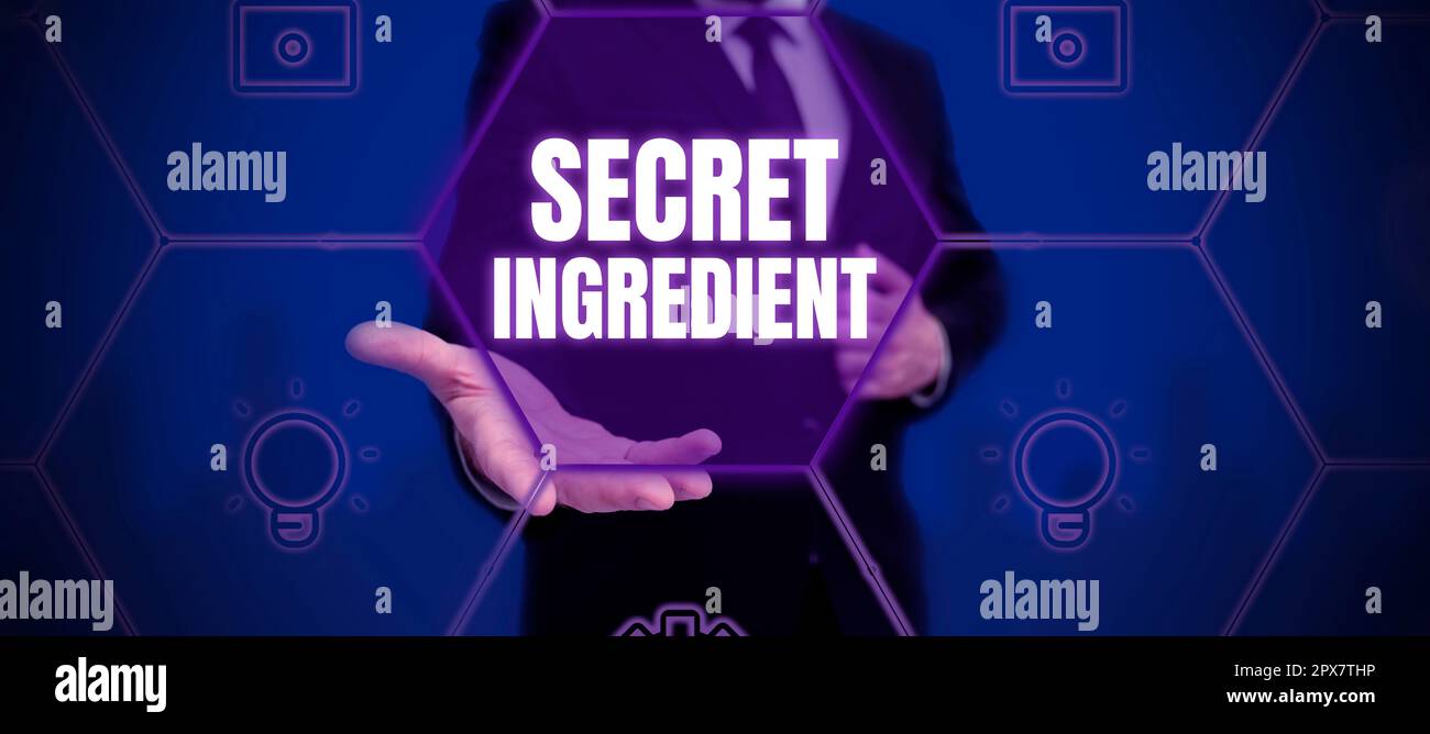 Handwriting text Secret Ingredient, Business idea special technique or ...