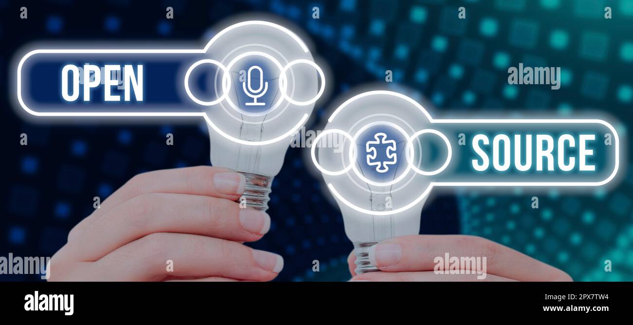 Text caption presenting Open Source, Business approach denoting software which original source ...