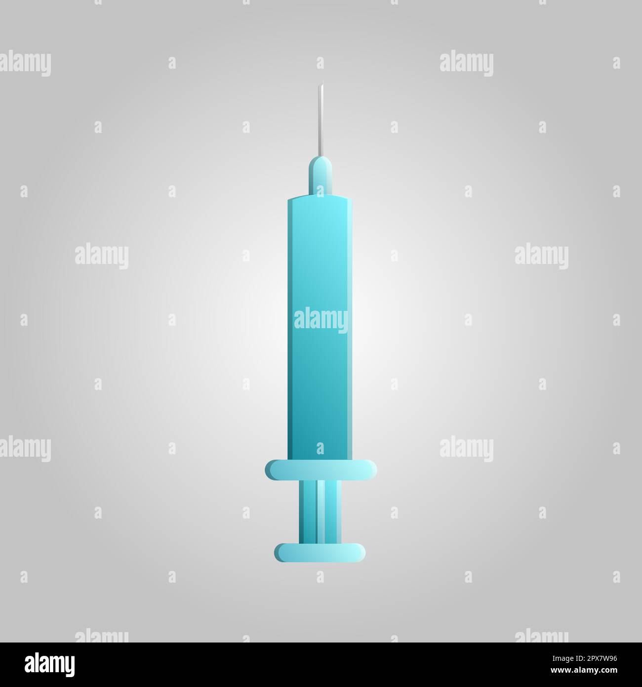 Beautiful medical icon of a disposable plastic blue syringe with an ...