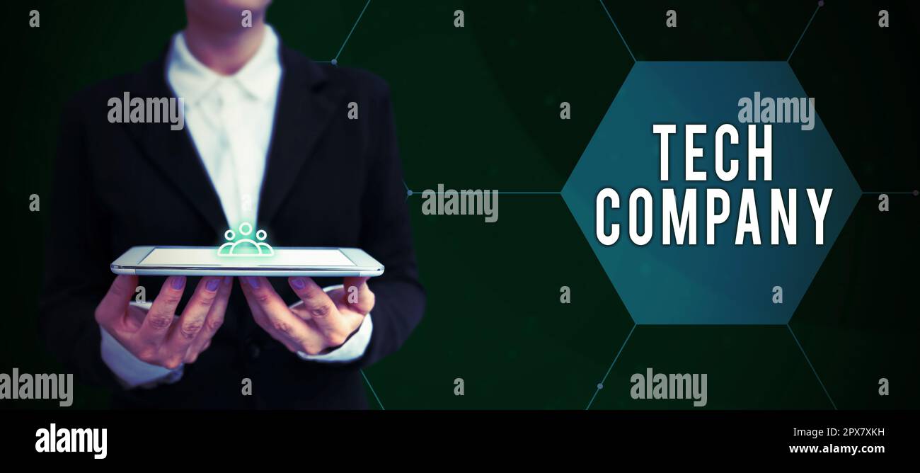 Text sign showing Tech Company, Word for a company that invents or ...