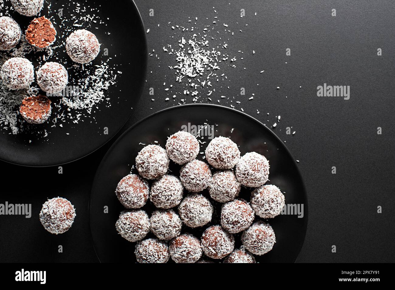Delicious Coconut-Chocolate balls covered with grated coconut. Soft ...