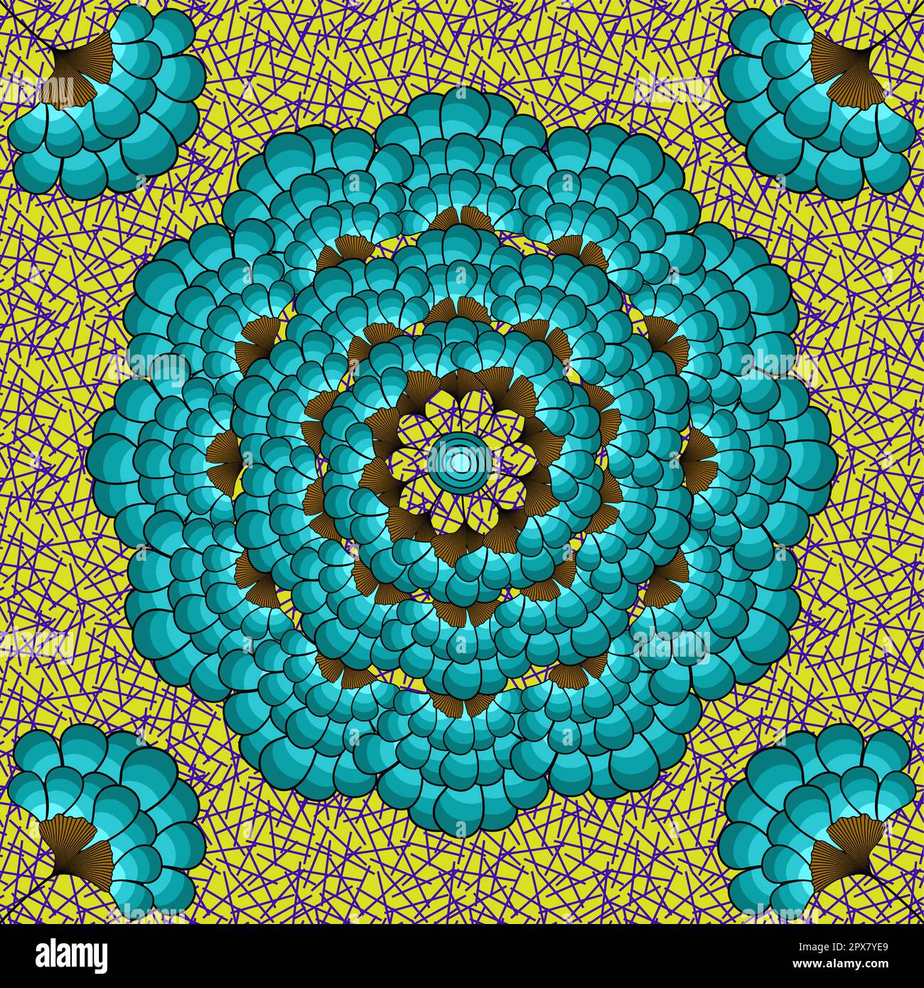 Mandala flowers motifs, African Wax Print fabric, Afro Ethnic handmade ...