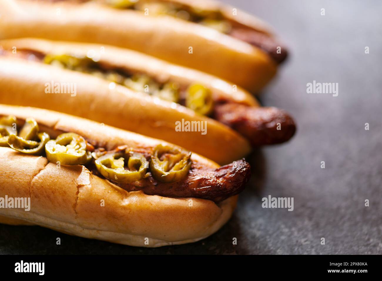 rustic american street food spicy chili hotdog Stock Photo - Alamy