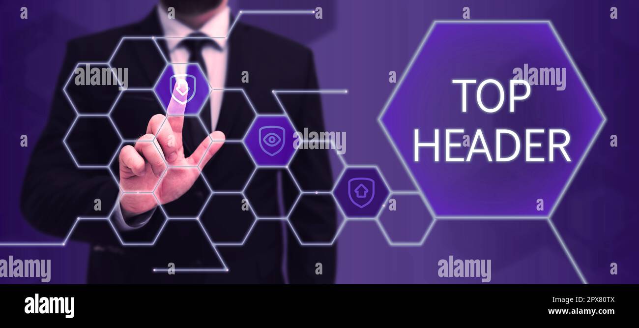 Conceptual caption Top Header, Business showcase text at the top of a ...