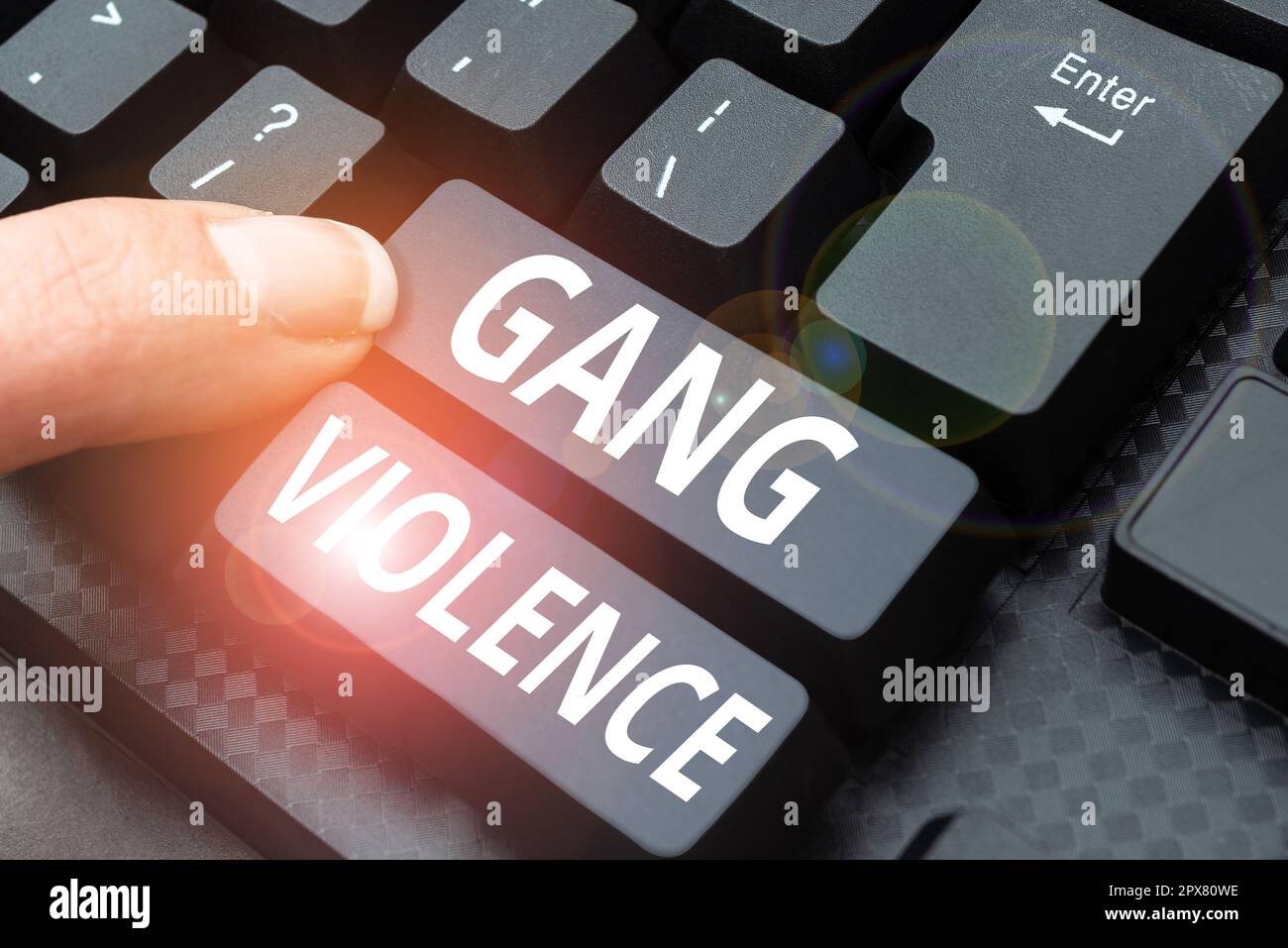 Text sign showing Gang Violence, Business overview infringement of the ...