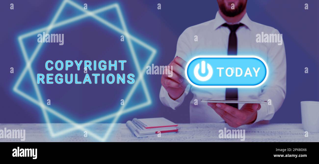 Writing displaying text Copyright Regulations, Word Written on body of ...