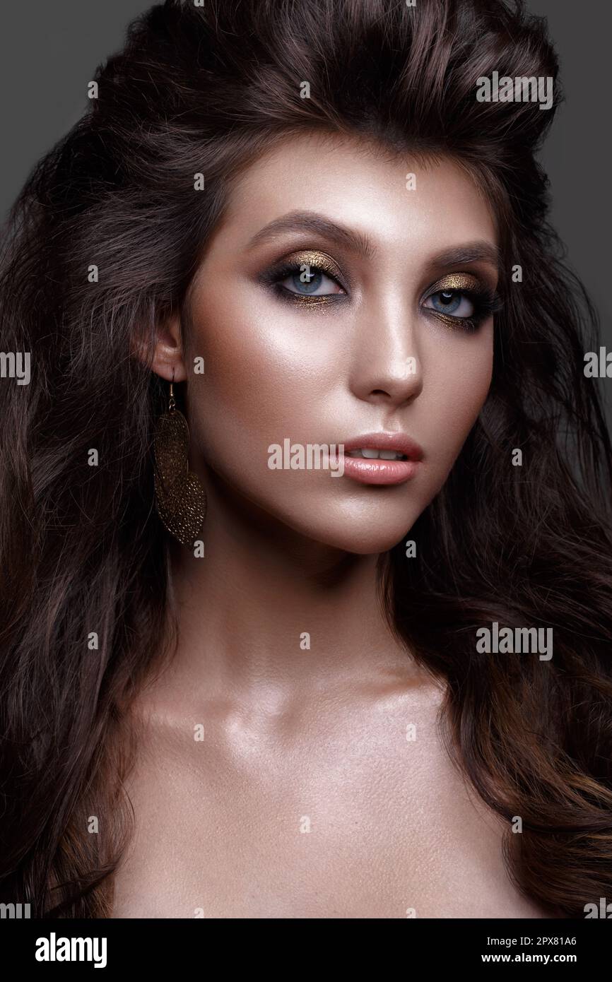 Beautiful girl with creative colorful make up. Beauty face. Photos shot ...