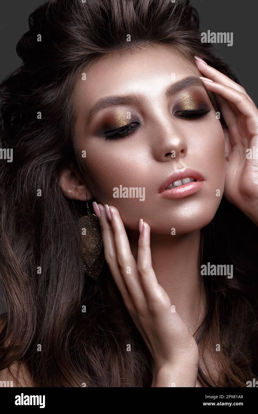 Beautiful girl with creative colorful make up. Beauty face. Photos shot ...
