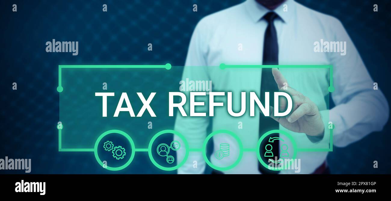 Text caption presenting Tax Refund, Word Written on applied when money ...