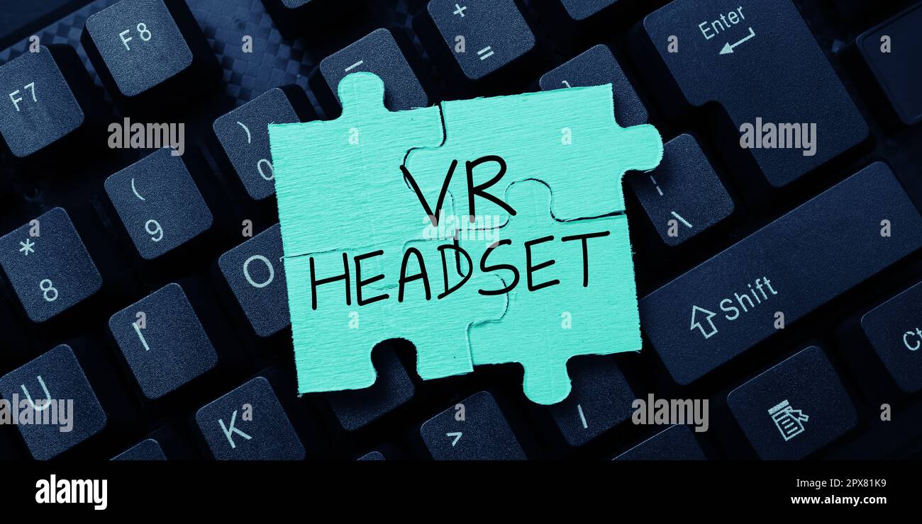 Writing displaying text Vr Headset, Concept meaning head-mounted device ...