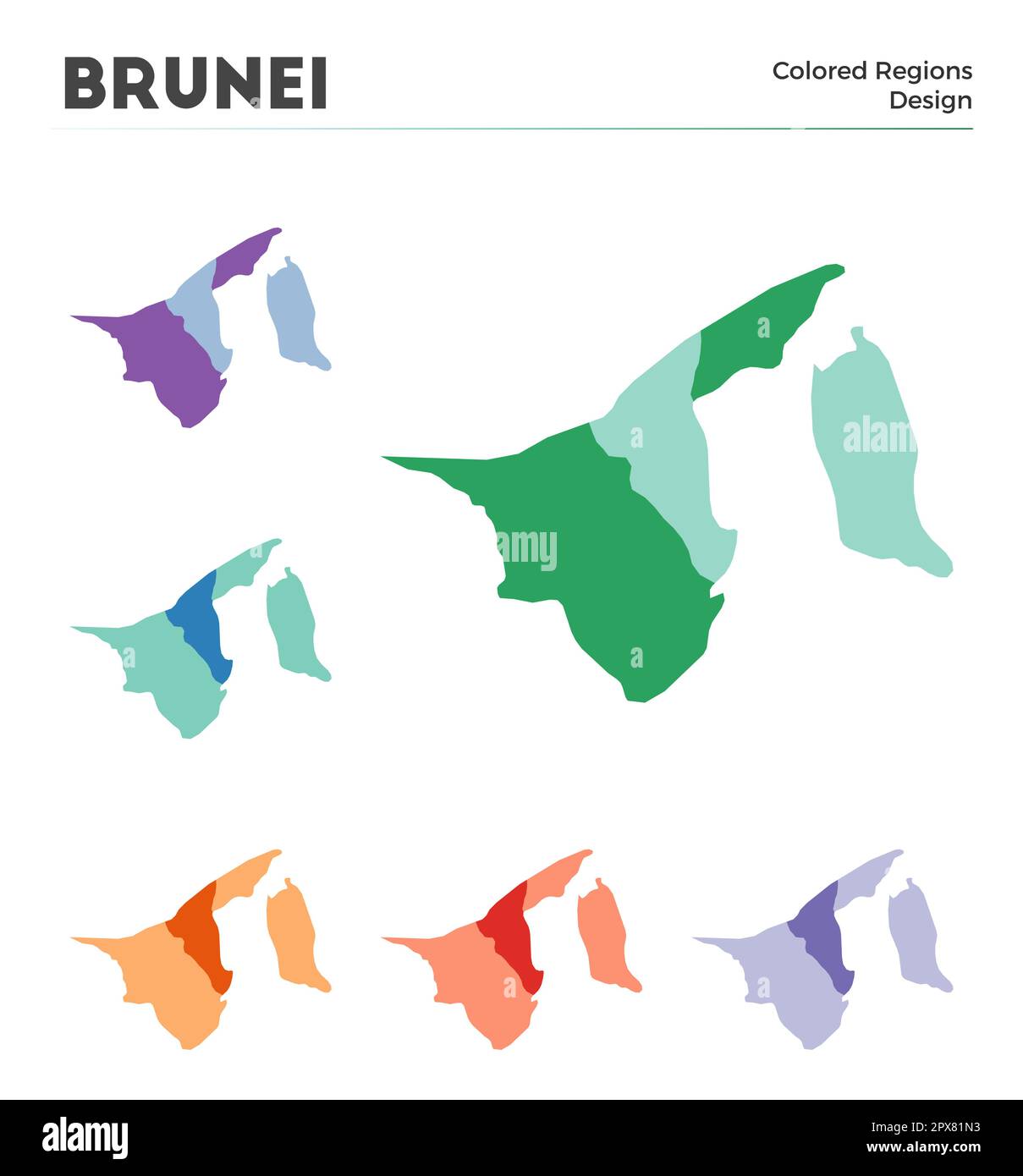 Brunei map collection. Borders of Brunei for your infographic. Colored country regions. Vector ...