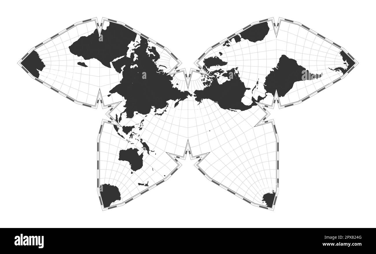 Vector world map. Steve Waterman's butterfly projection. Plain world ...