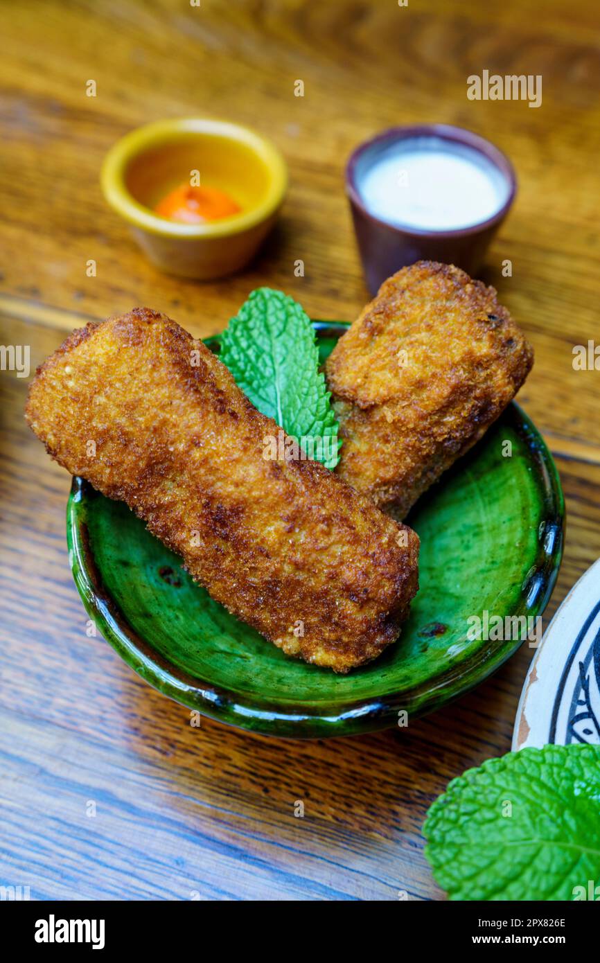 mushroom and mozzarella croquettes, Fez, morocco, africa Stock Photo ...
