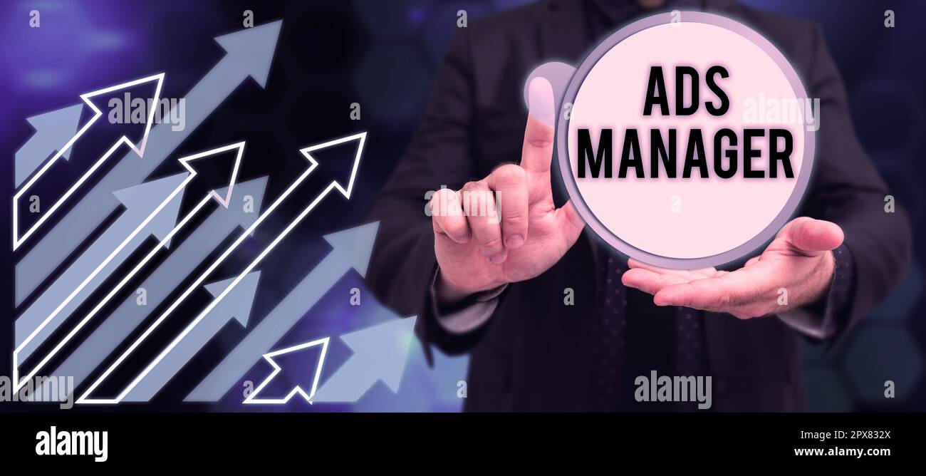 Hand writing sign Ads Manager, Concept meaning oversee and control the ...