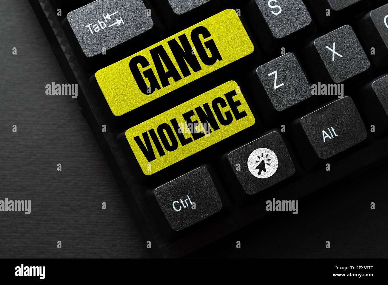 Text caption presenting Gang Violence, Word Written on infringement of ...