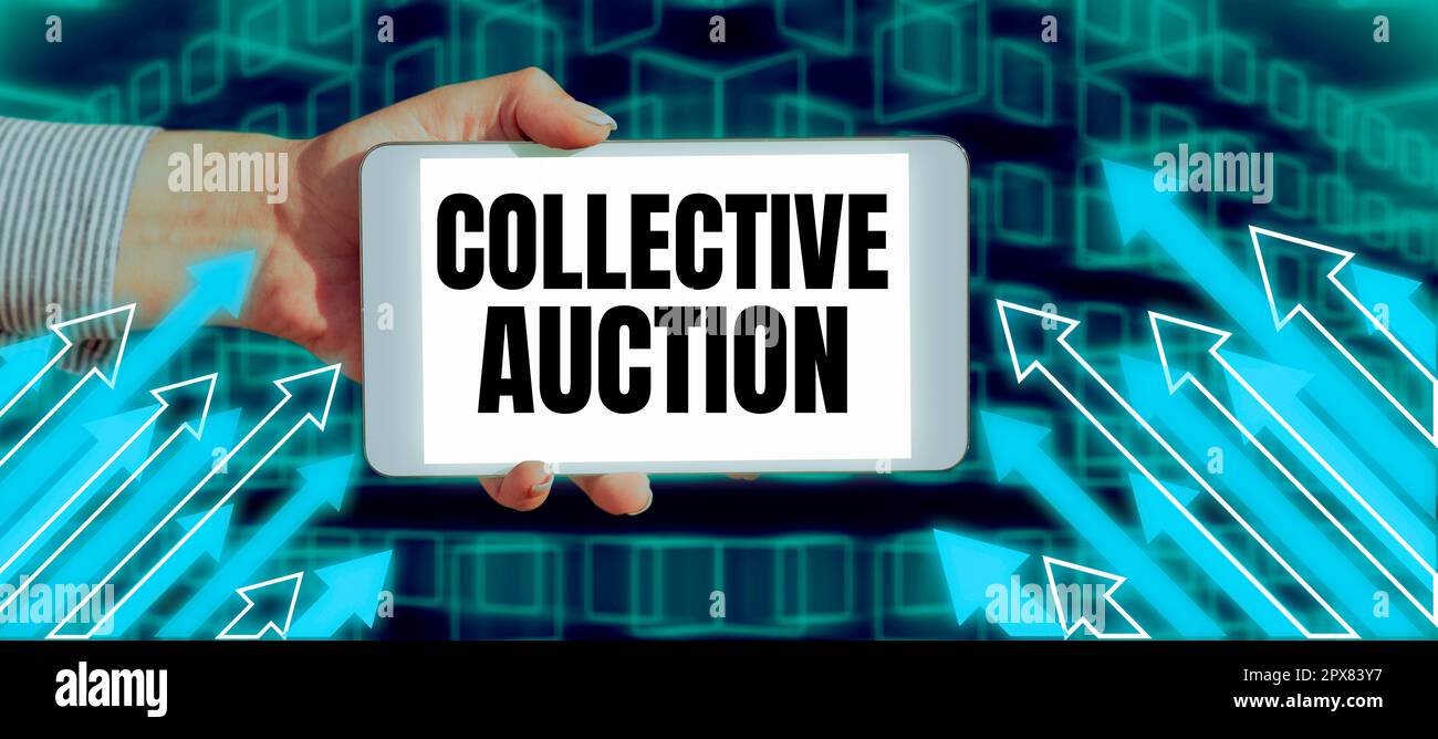 Hand writing sign Collective Auction, Business approach Gathering and ...