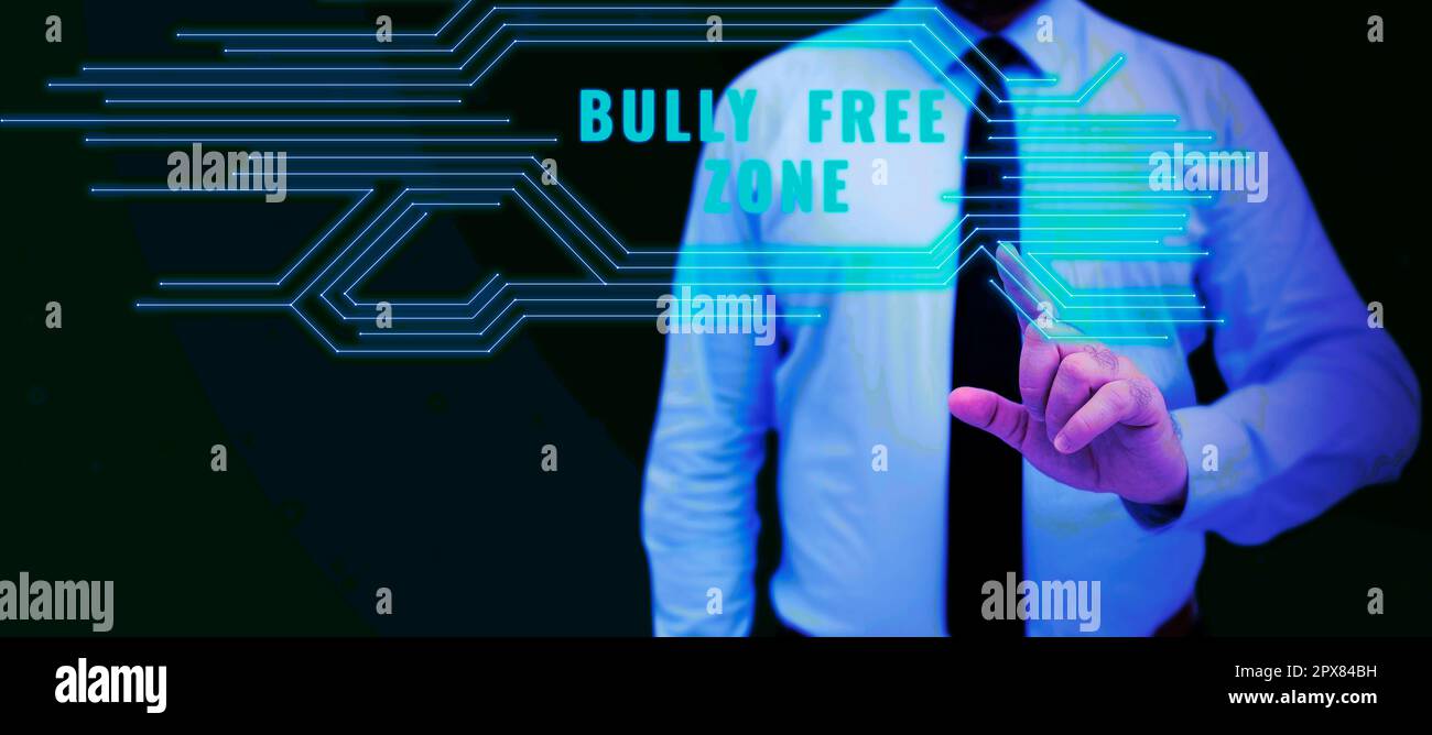 Hand writing sign Bully Free Zone, Business concept Be respectful to ...