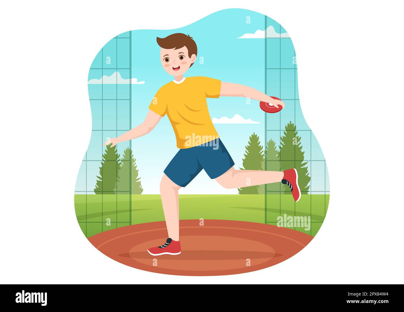 Discus Throw Playing Athletics Illustration with Throwing a Wooden ...