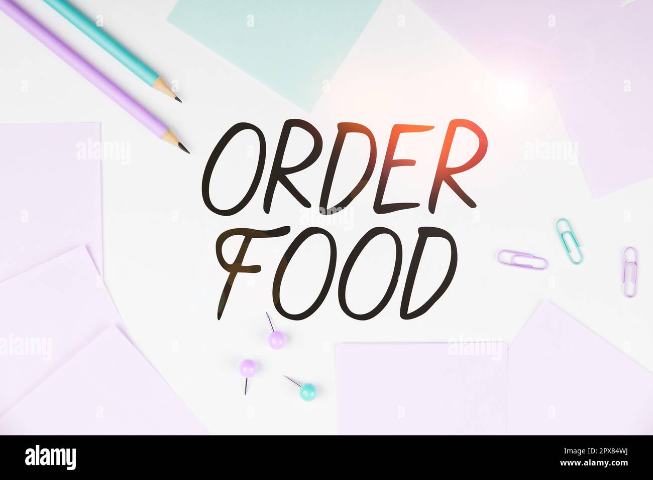 Text sign showing Order Food, Word Written on the process of requesting ...