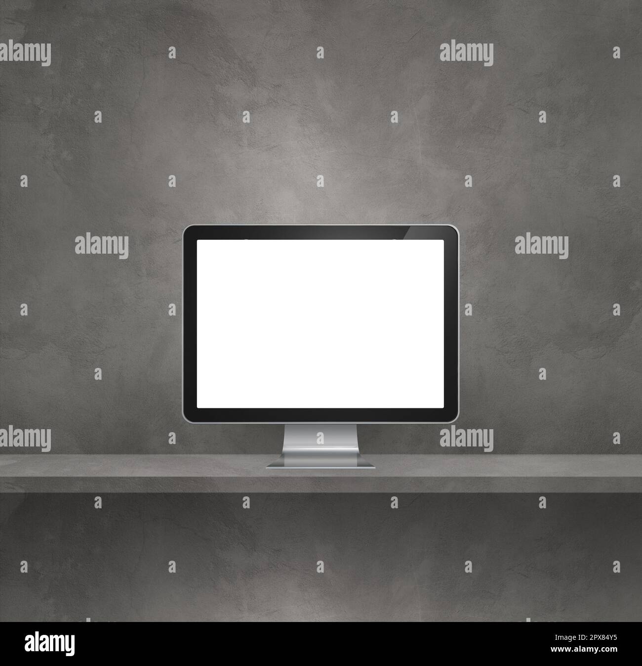 Computer pc - grey wall shelf background. 3D Illustration Stock Photo ...
