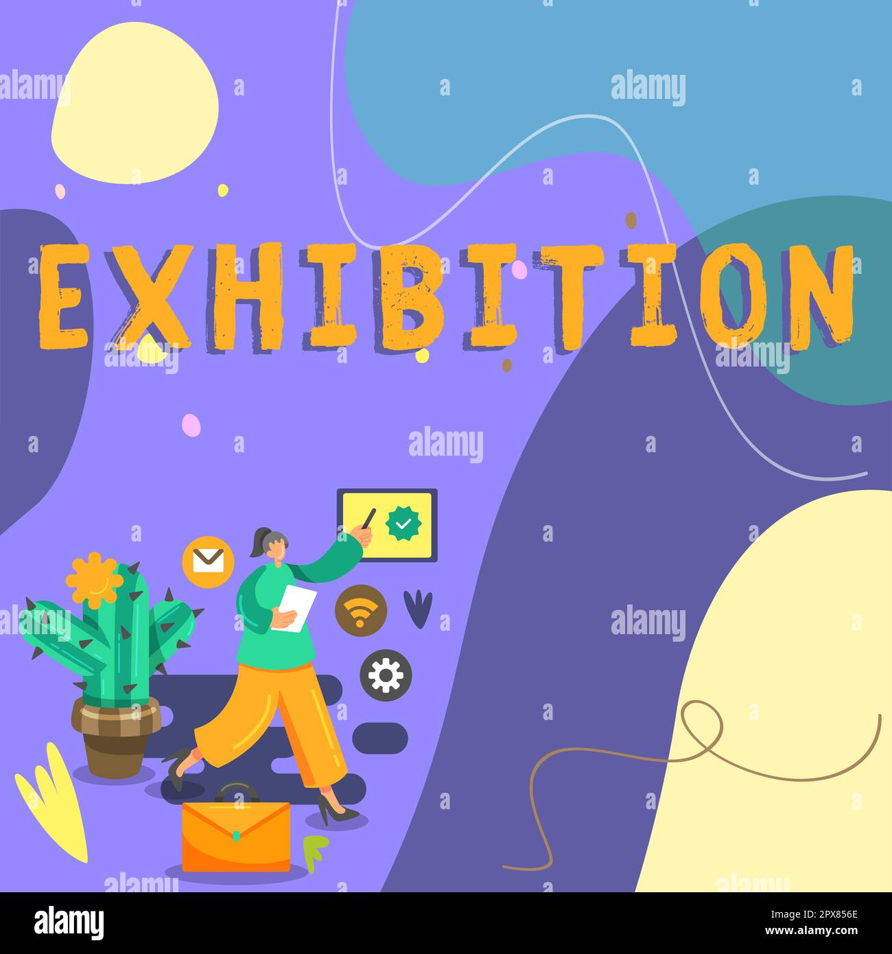 Text caption presenting Exhibition, Business idea and act of exposing ...