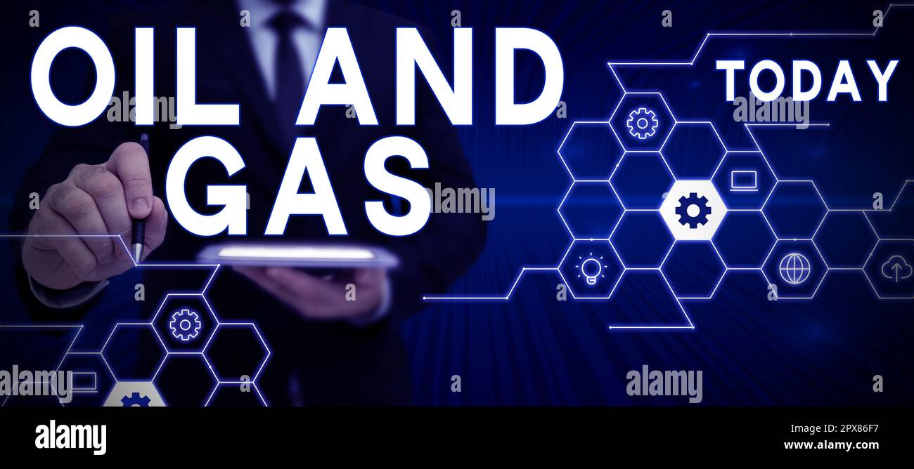 Sign displaying Oil And Gas, Word for Exploration Extraction Refining ...