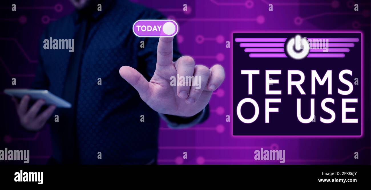 Sign displaying Terms Of Use, Word Written on Established conditions ...