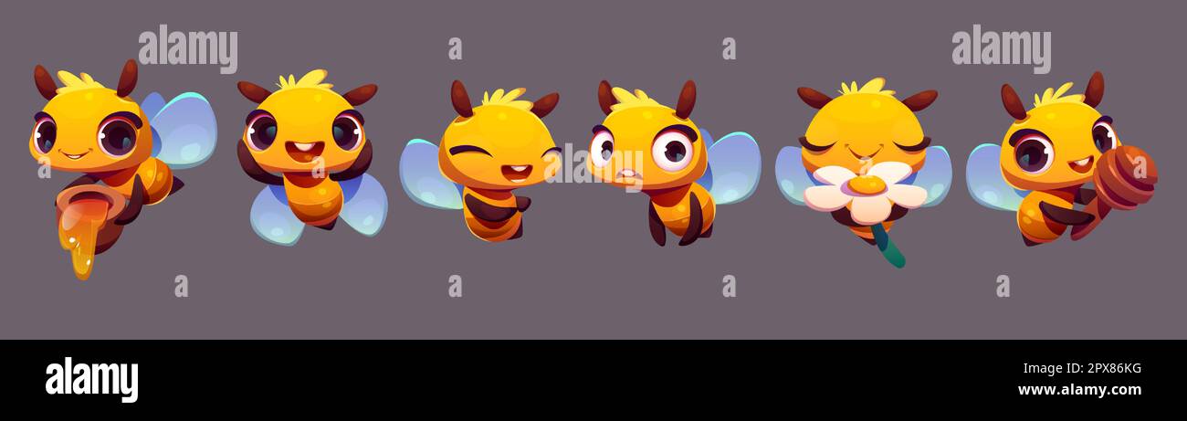 Cute bee emotion expression mascot vector. Cartoon isolated happy and ...
