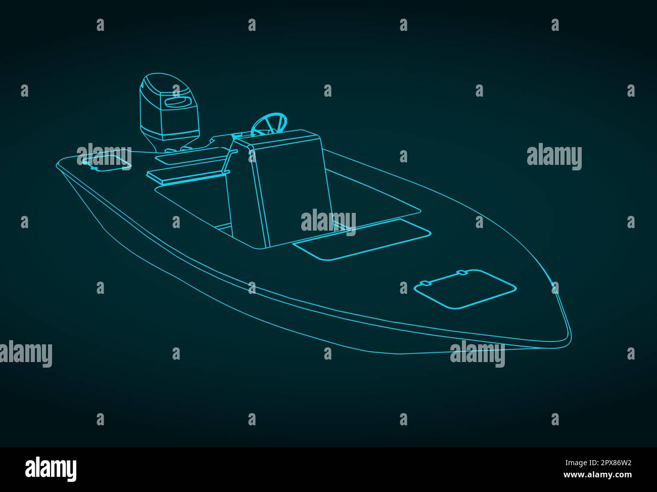 Stylized vector illustration of blueprint of motorboat Stock Vector ...