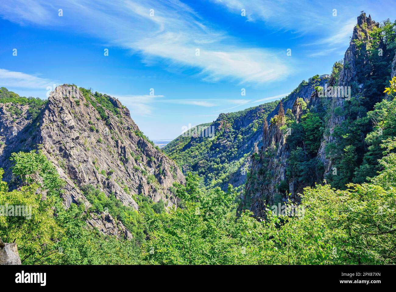 A view from the rocks in the Bode valley in the Harz mountains with a ...