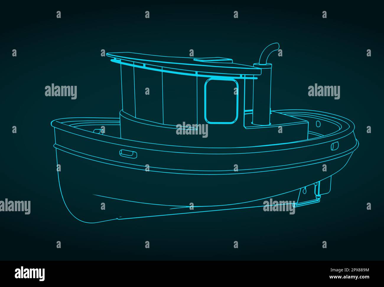 Stylized vector illustration of blueprint of little tug boat Stock ...