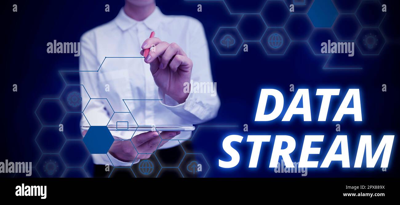 Hand writing sign Data Stream, Business idea sequence of digitally ...