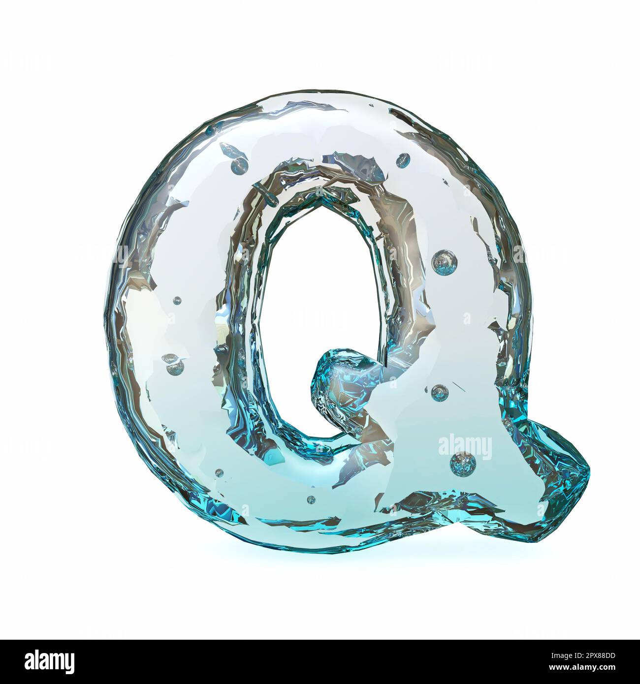 Blue ice font Letter Q 3D rendering illustration isolated on white ...
