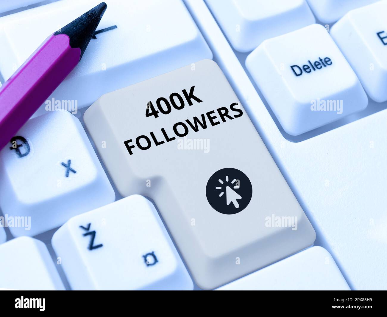 Hand writing sign 400K Followers, Word for number of individuals who ...