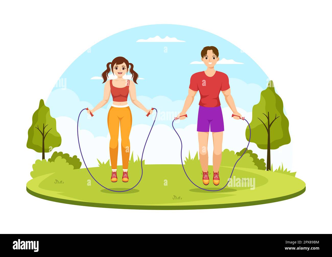 Jump Rope Illustration with People Playing Skipping Wear Sportswear in ...