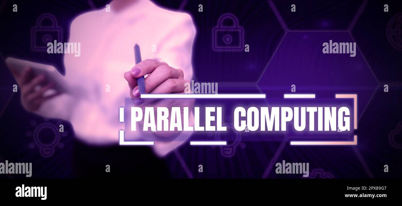 Hand writing sign Parallel Computing, Internet Concept simultaneous calculation by means of ...