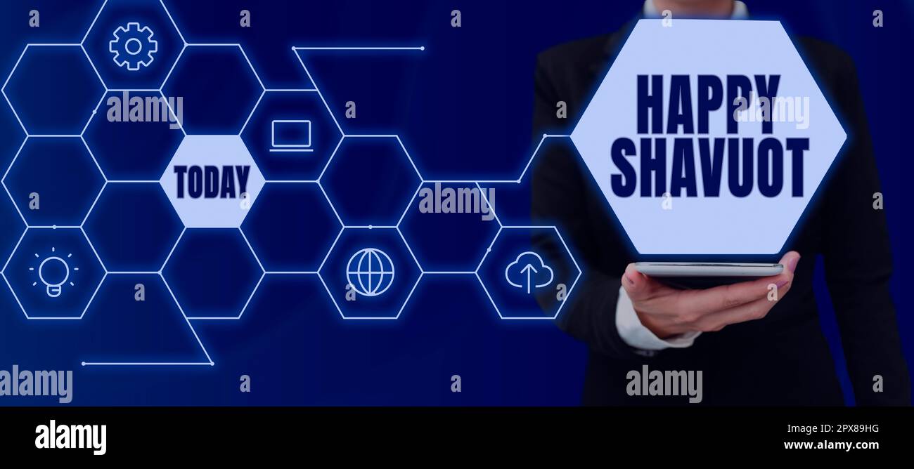 Text sign showing Happy Shavuot, Business idea Jewish holiday ...