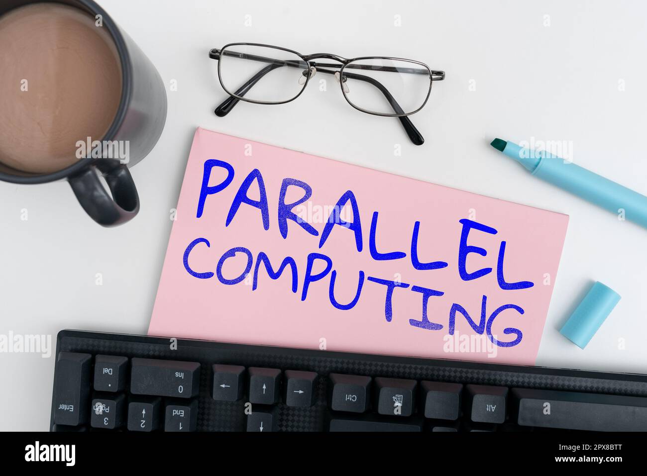 Text caption presenting Parallel Computing, Internet Concept simultaneous calculation by means ...