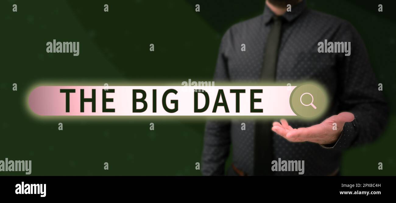Text caption presenting The Big Date, Concept meaning Important day for ...