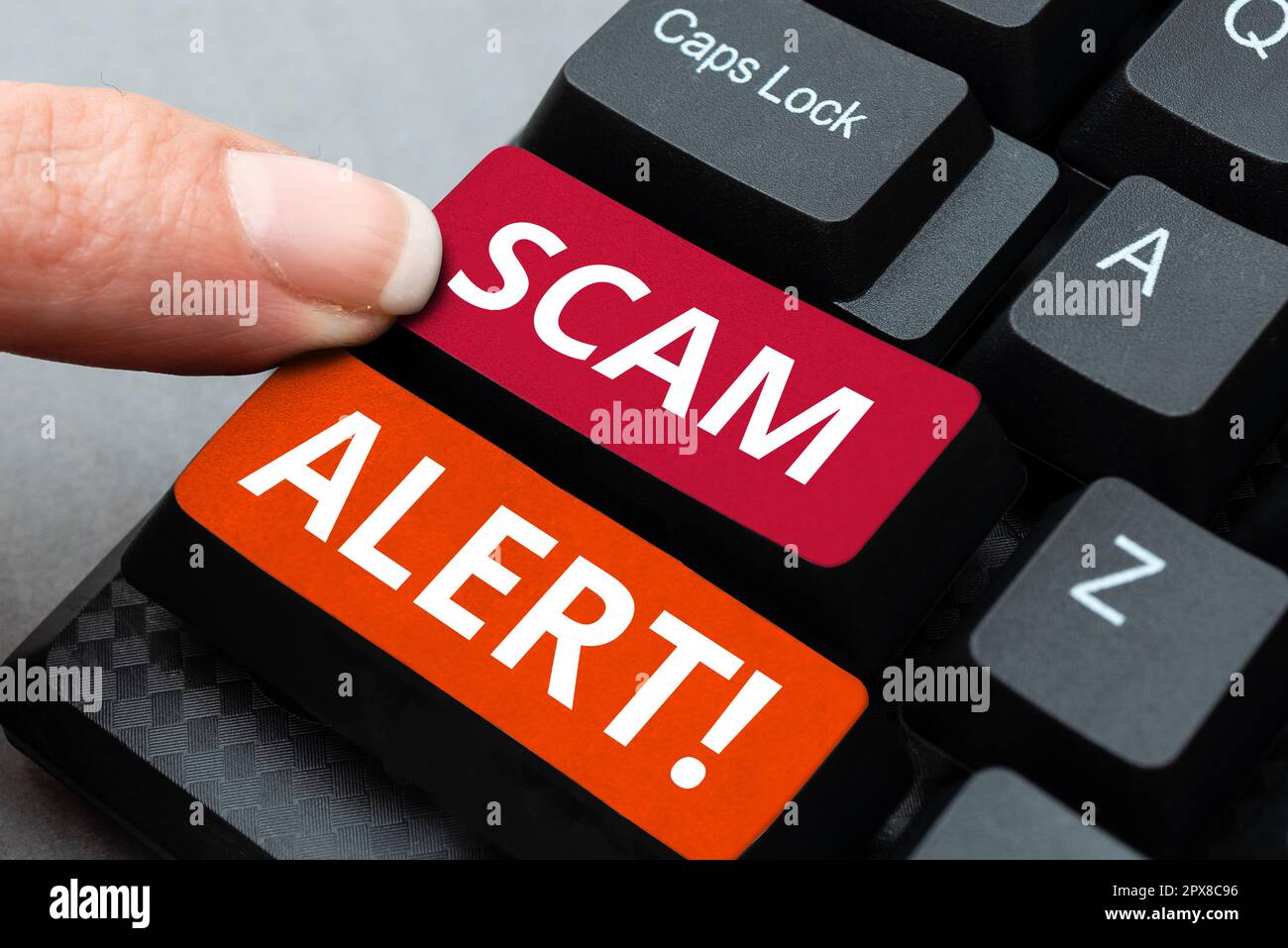 Hand writing sign Scam Alert, Word for warning someone about scheme or ...