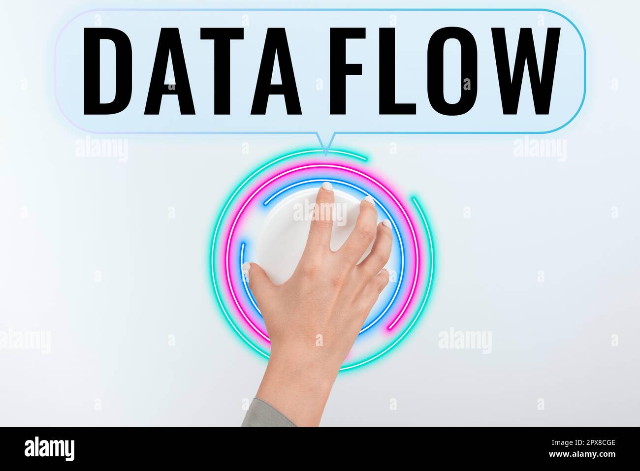 Hand writing sign Data Flow, Business showcase the movement of data through a system comprised ...