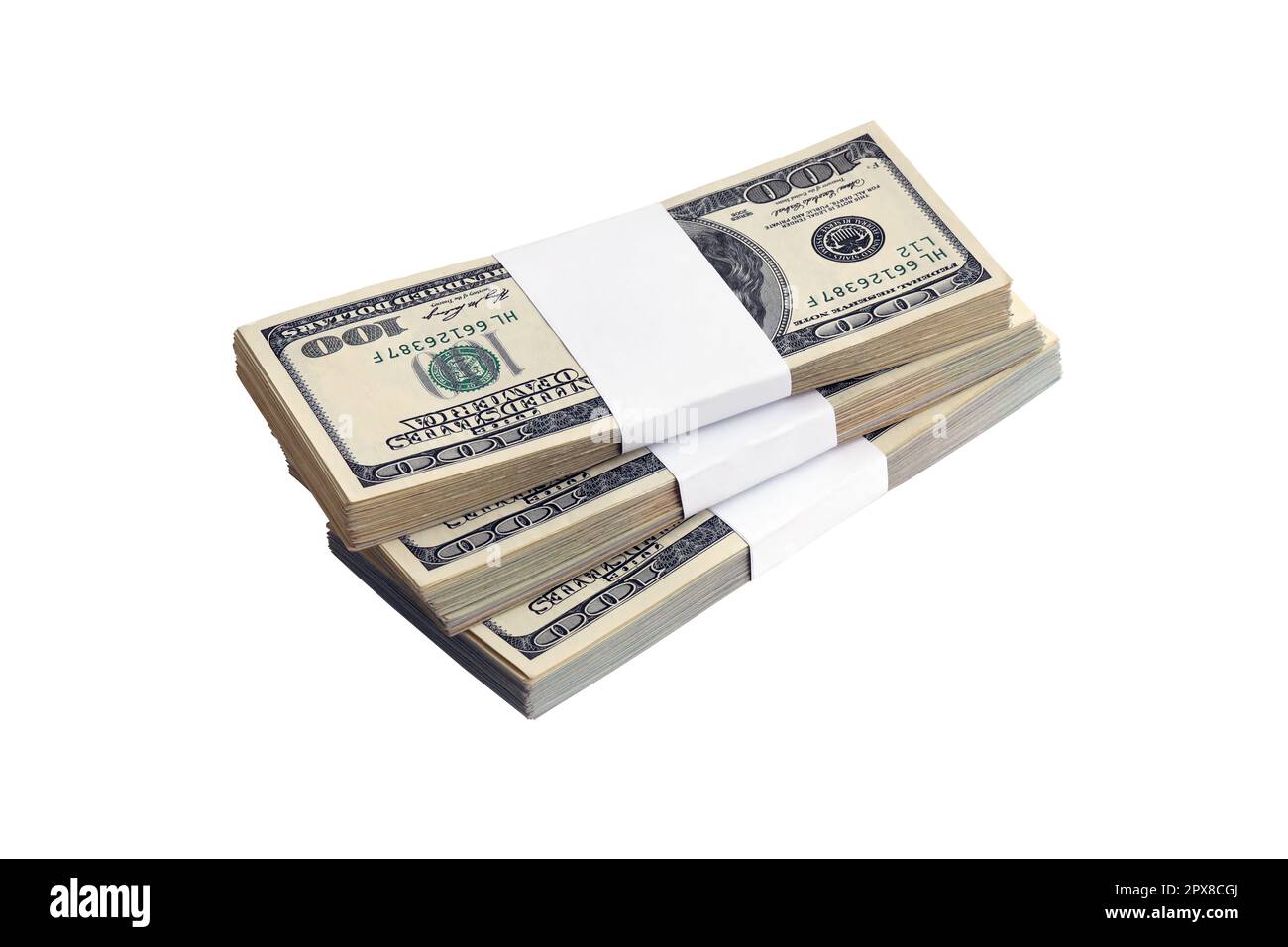 Bundle of US dollar bills isolated on white. Pack of american money ...