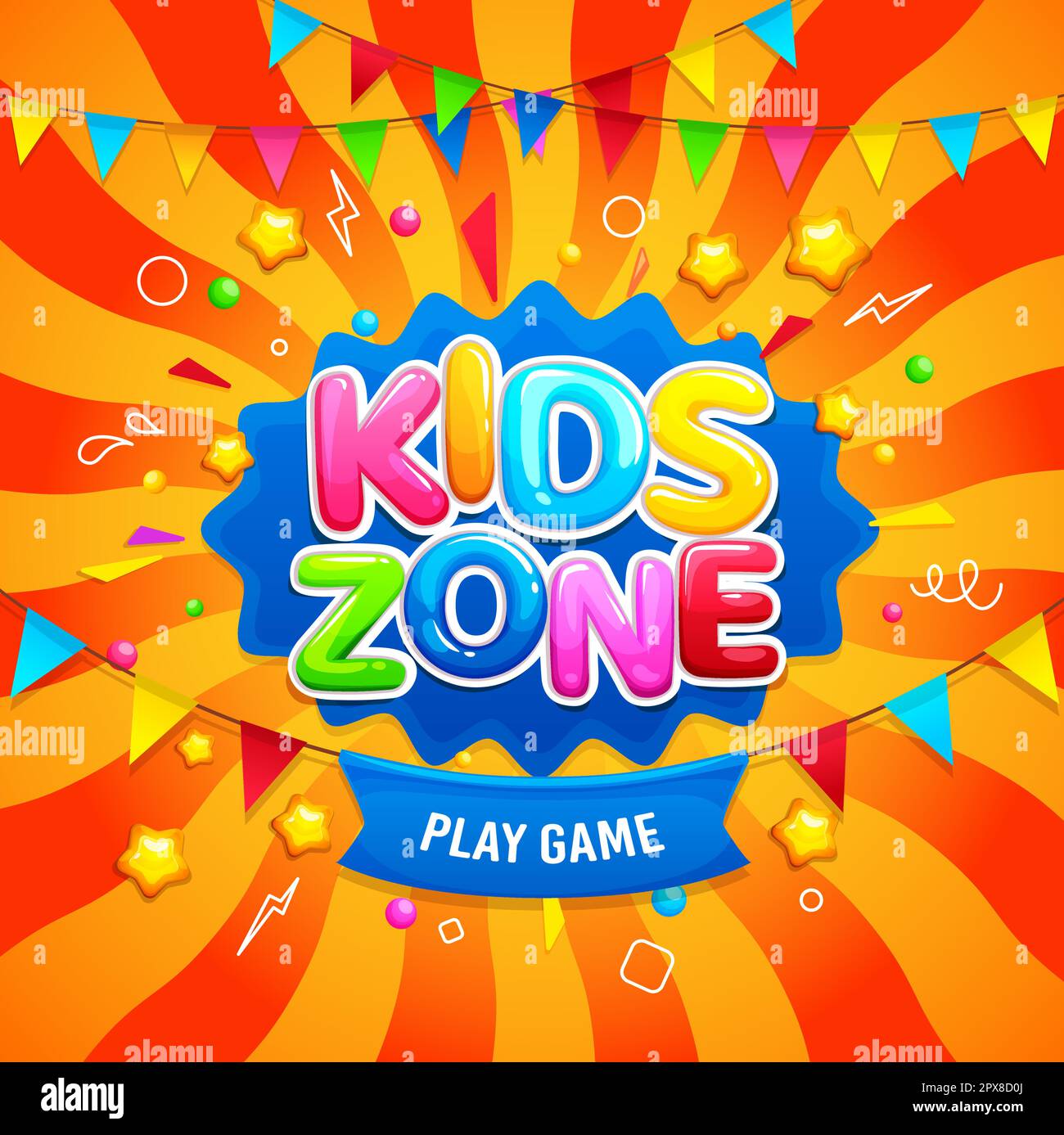 Kids zone background for fun game and play poster, vector color frame ...