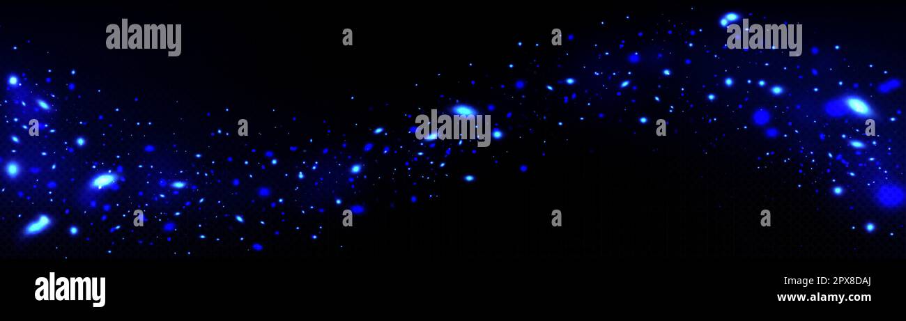 Blue fireflies glowing on dark transparent background. Vector realistic ...