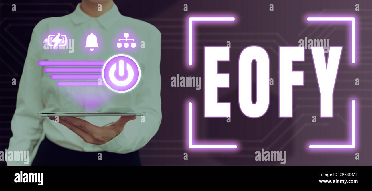 Text showing inspiration Eofy, Word Written on a mega sale held on an ...