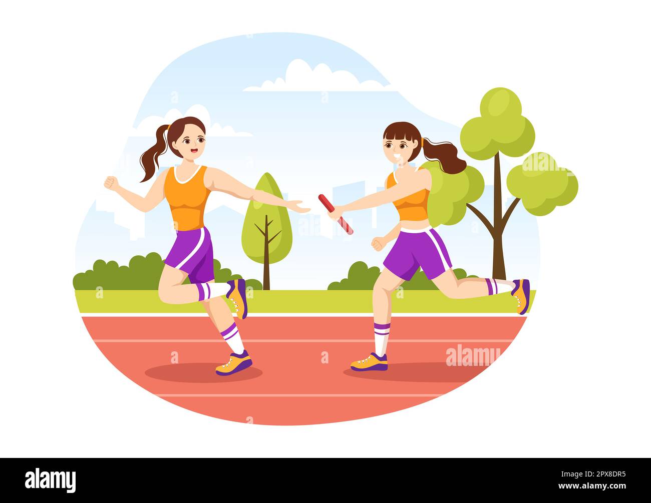 Relay Race Illustration by Passing the Baton to Teammates Until ...